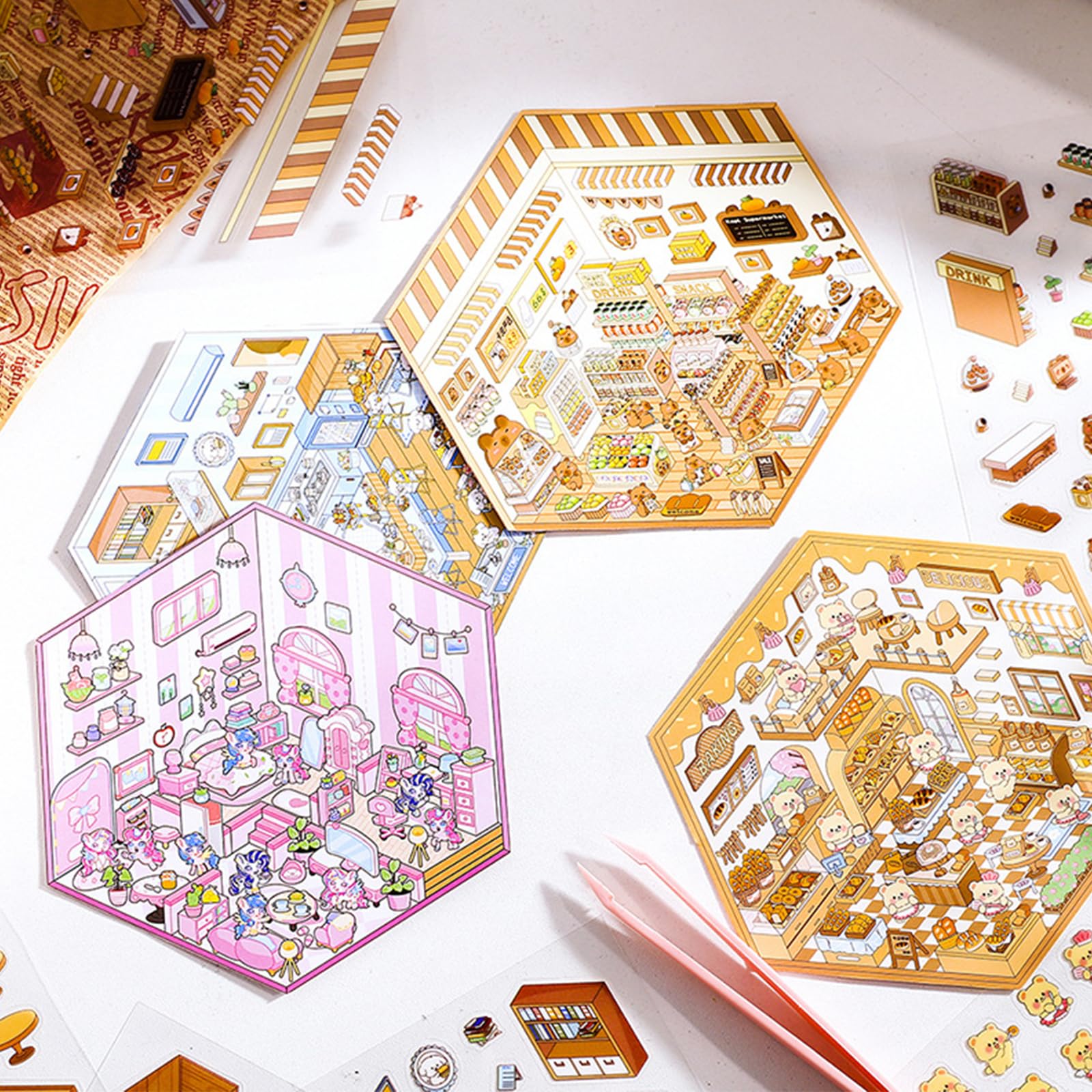 4 Sets 3D House Sticker Set, 3D Sticker Scene DIY, 3D Sticker Scene, 3D ...