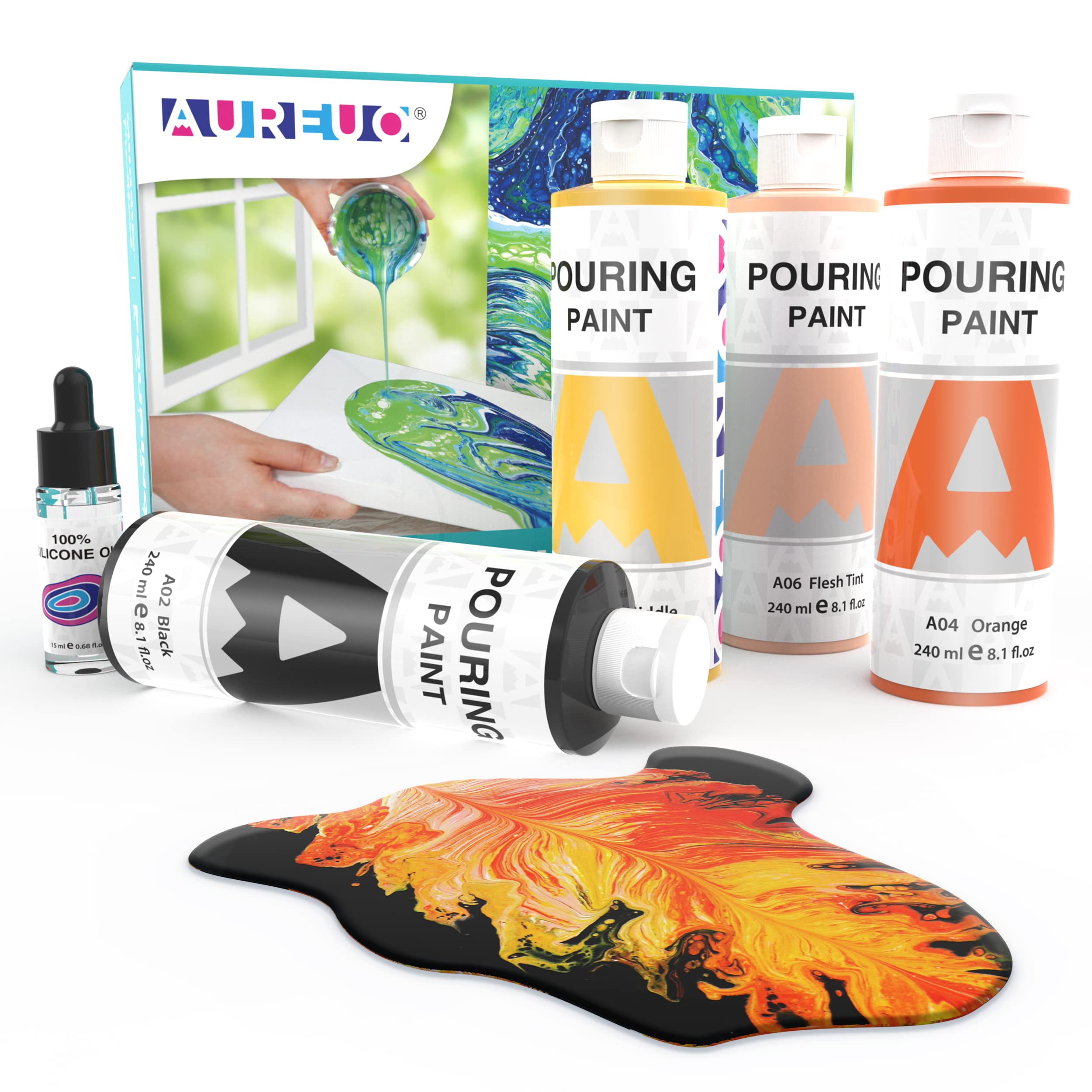 AUREUO Acrylic Pouring Paint Set - 4 Colors?8 Oz/240ml Bottles? - Large ...
