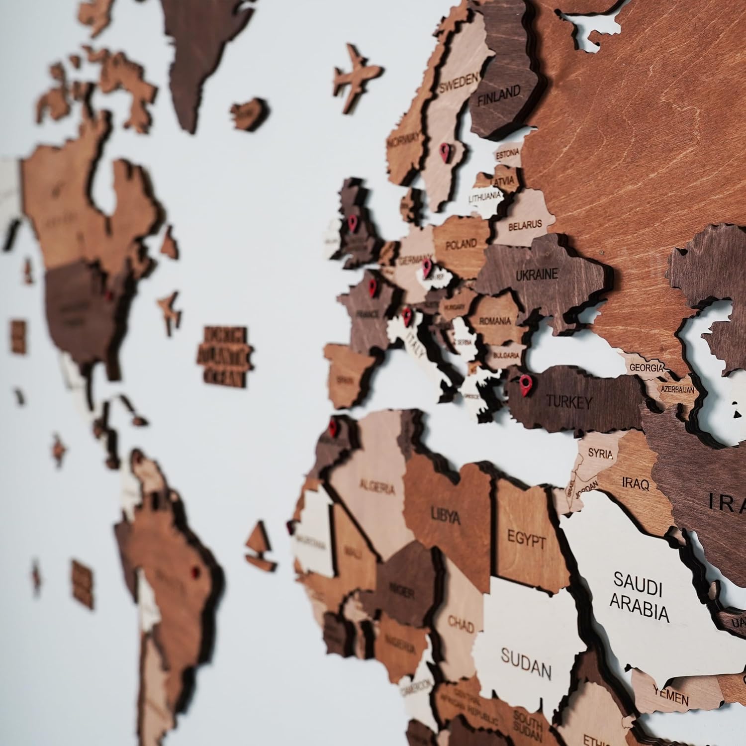 Wooden World Map, Wood Map, Wall Art Decor, Map of the World, 3D World ...