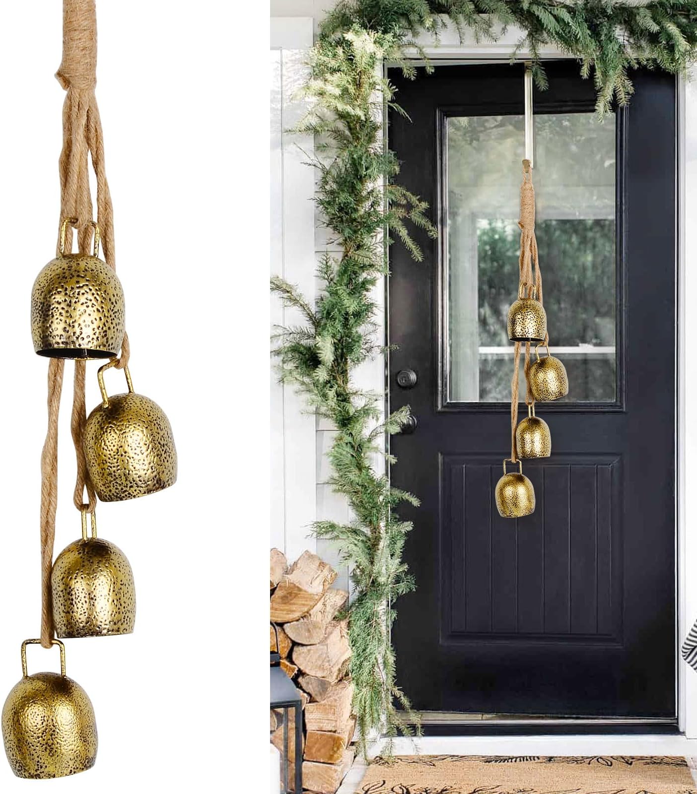 Amazon.com : Iron Wrought Bell Chime Handmade Brass Finish Wall Hanging ...