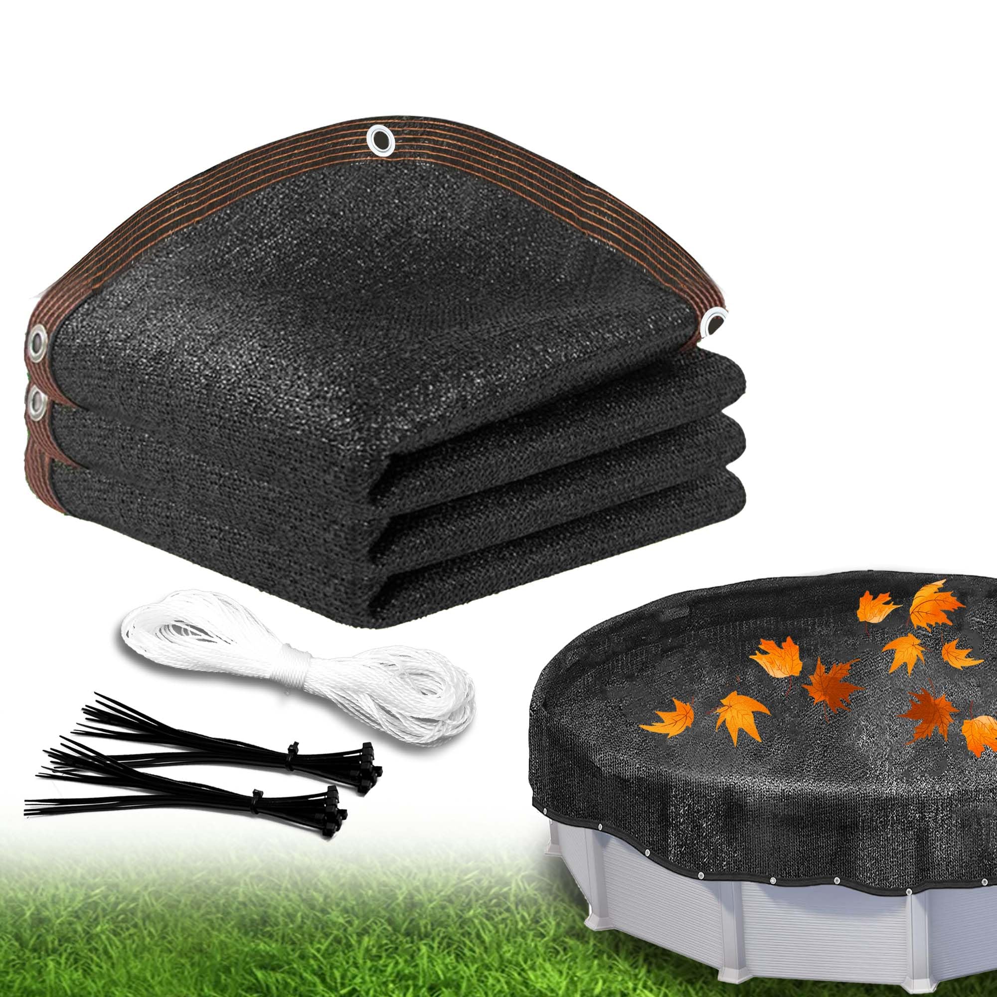 21FT Durable Round Pool Covers for Above Ground Pools, Black Pool Leaf ...