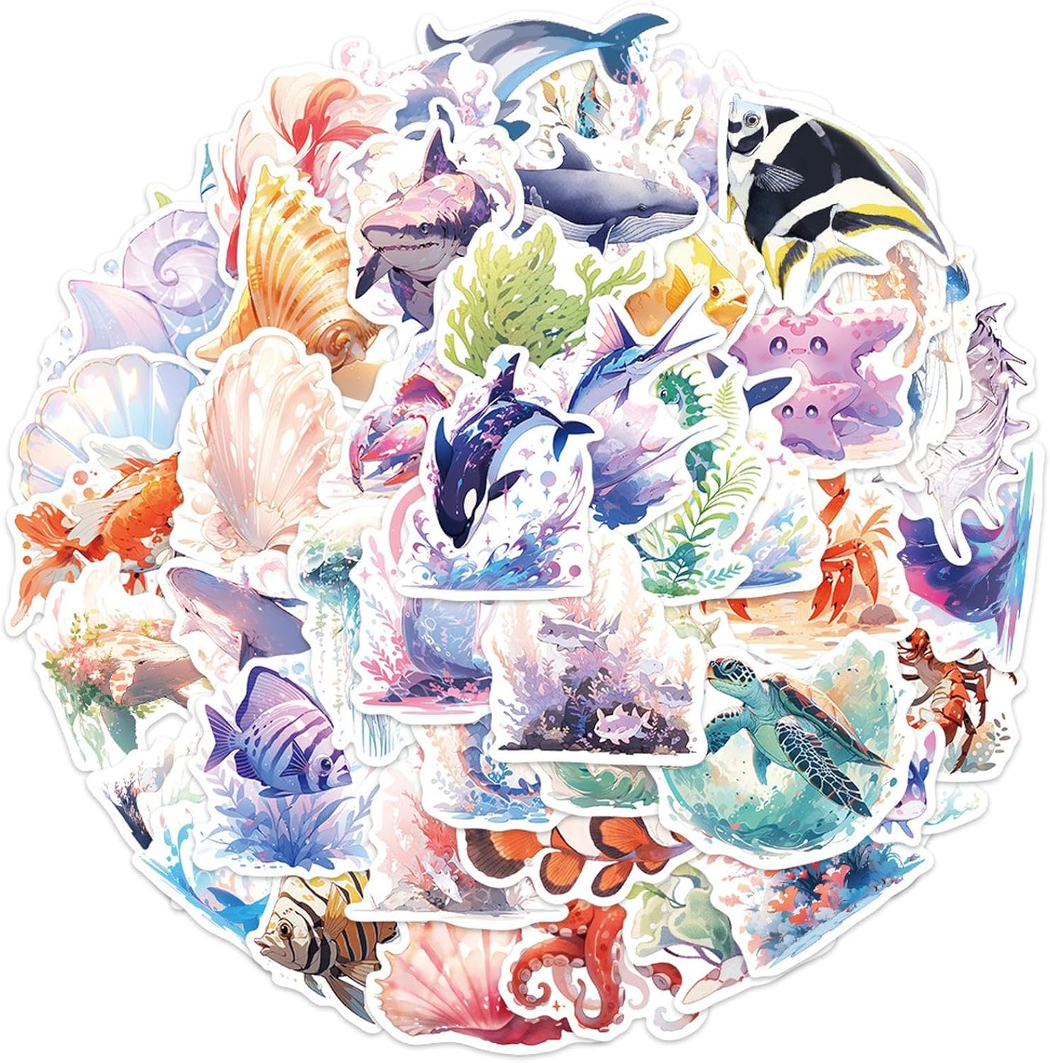 Amazon.com: 50pcs Ocean Animals Stickers for Water Bottles, Cute Sea ...