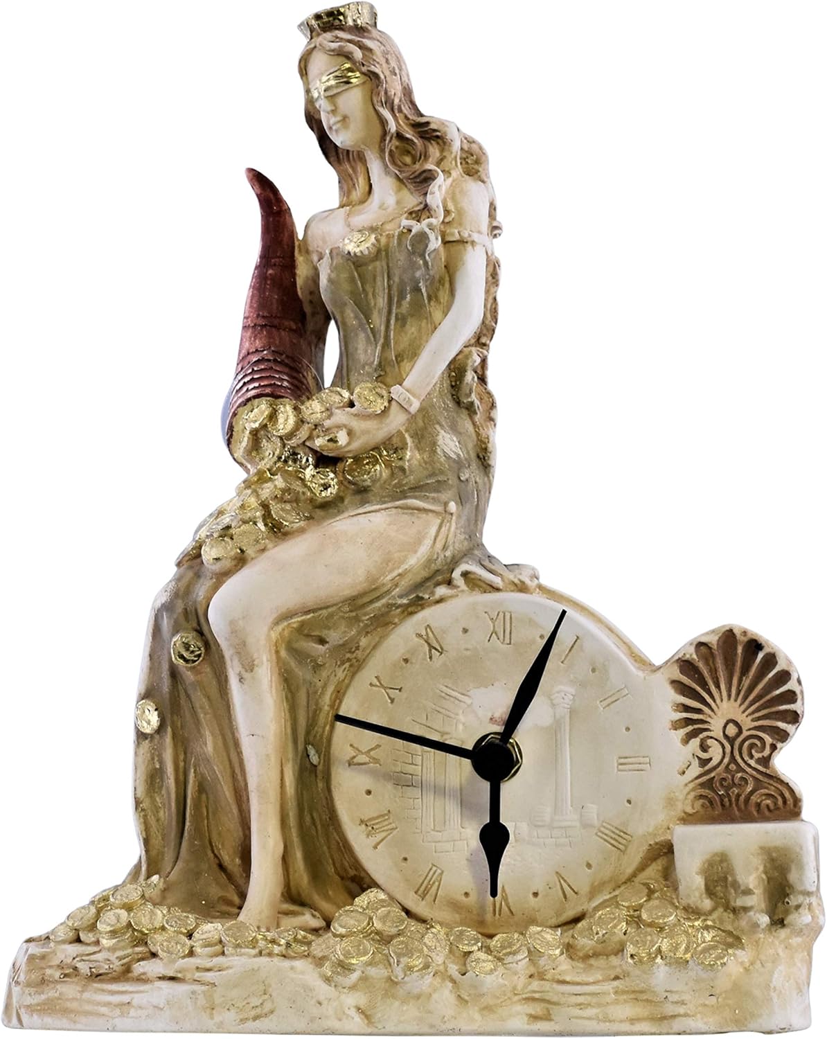 Amazon.com: Clock Goddess of Wealth Tyche Lady Luck Fortuna Sculpture ...