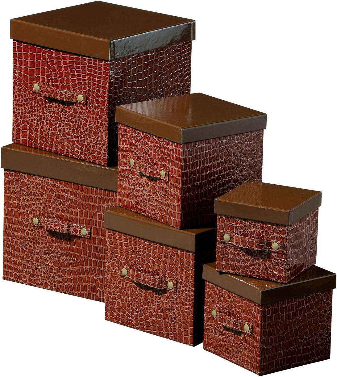 Scatole Set of 6 Crocodile Effect Design Storage Boxes & Square Shape ...