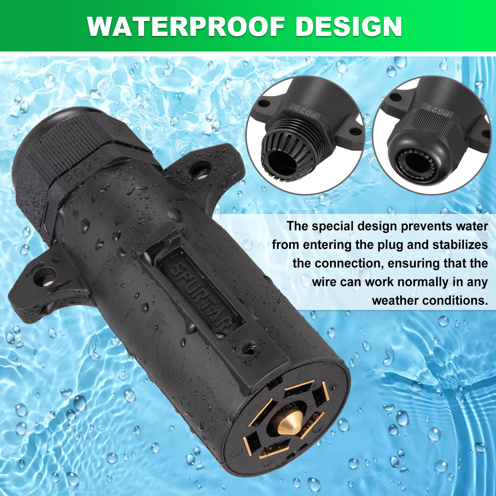 Snapklik.com : Spurtar 7 Pin Trailer Plug Waterproof, Round 7 Way ...