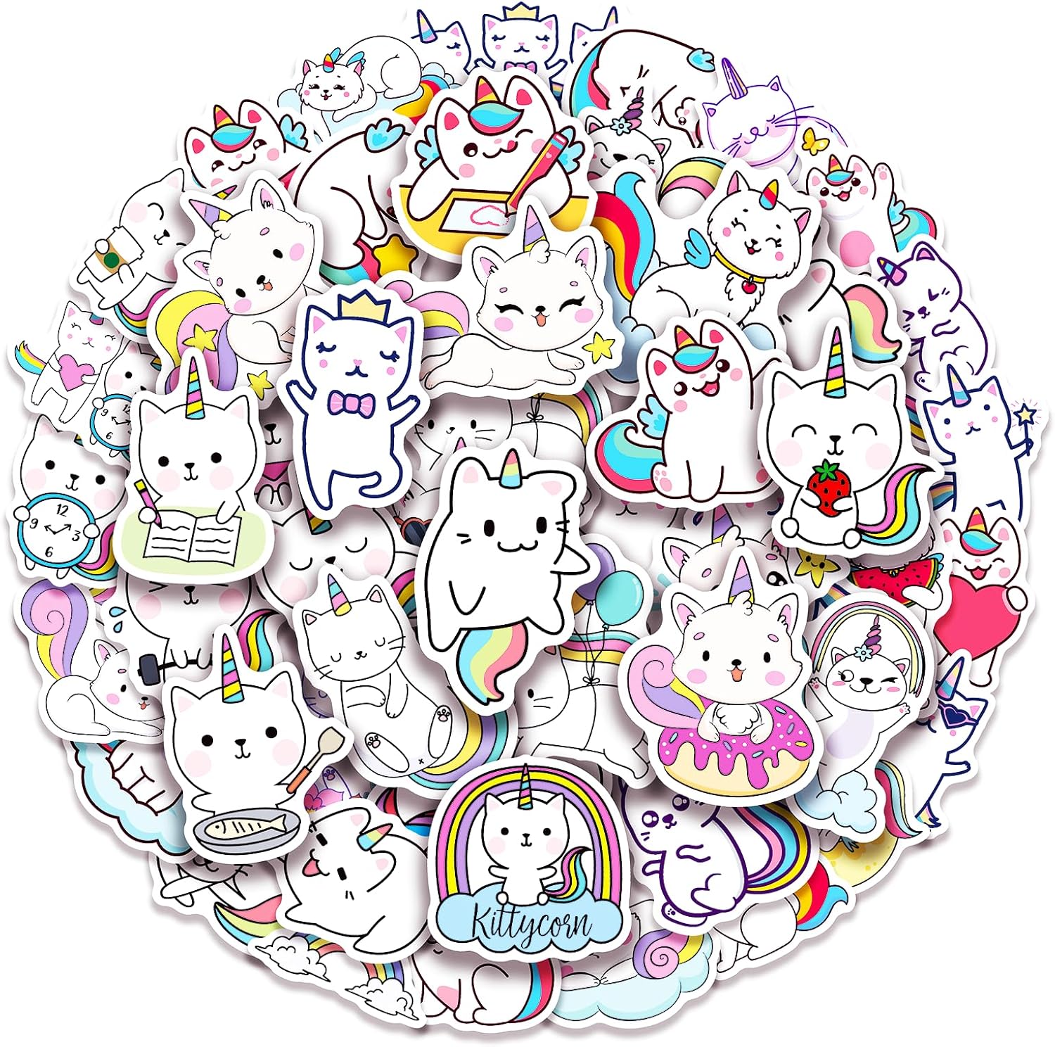 Amazon.com: 100 Pack Caticorn Stickers, Cat Unicorn Party Favors ...