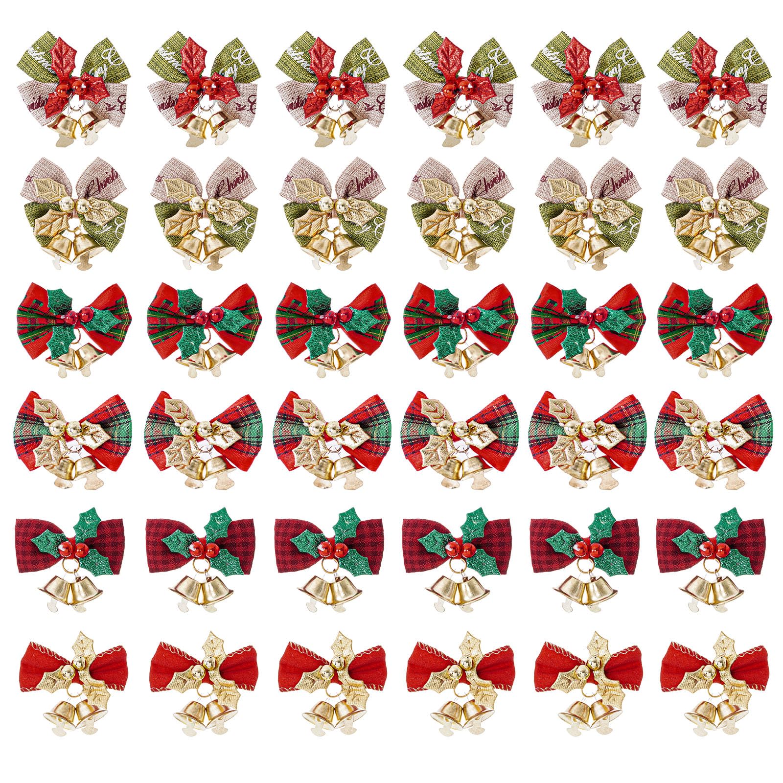 Amazon.com: 36Pcs Christmas Bows with Bells Leaves 2In Burlap Christmas ...