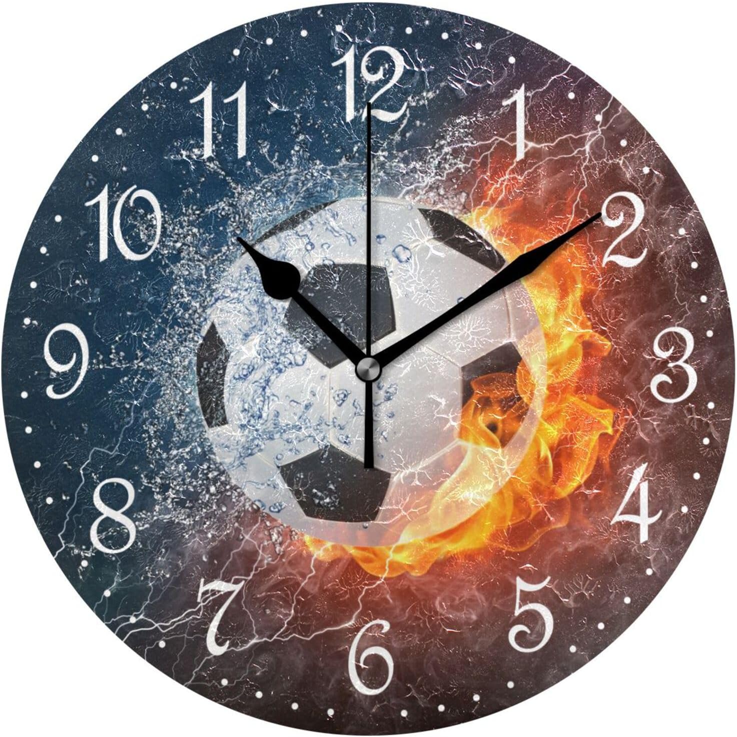 Mnsruu Wall Clock Football Fire Silent Non-Ticking Decorative Wall ...