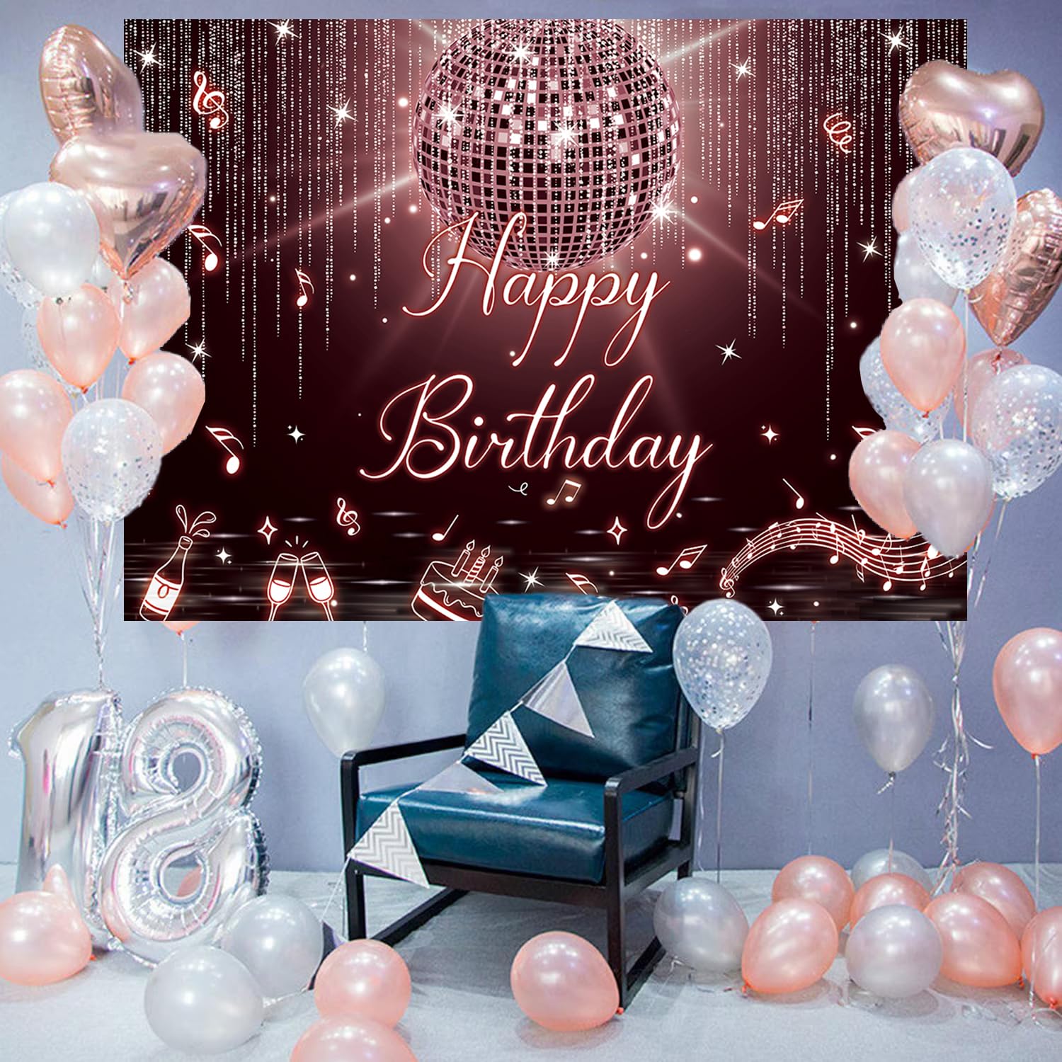 Disco Themed Party Decorations Pink Bow & Disco Ball Birthday Backdrop ...