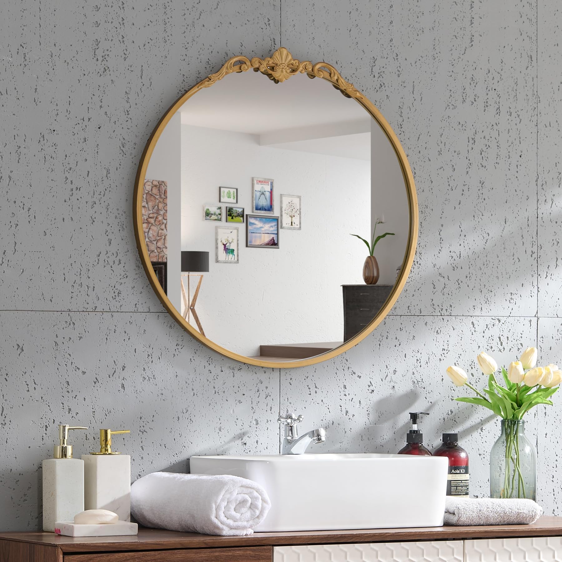 Amazon.com: Fobule Gold Oval Wall Mirror, 19"x32" Metal Beaded Frame ...