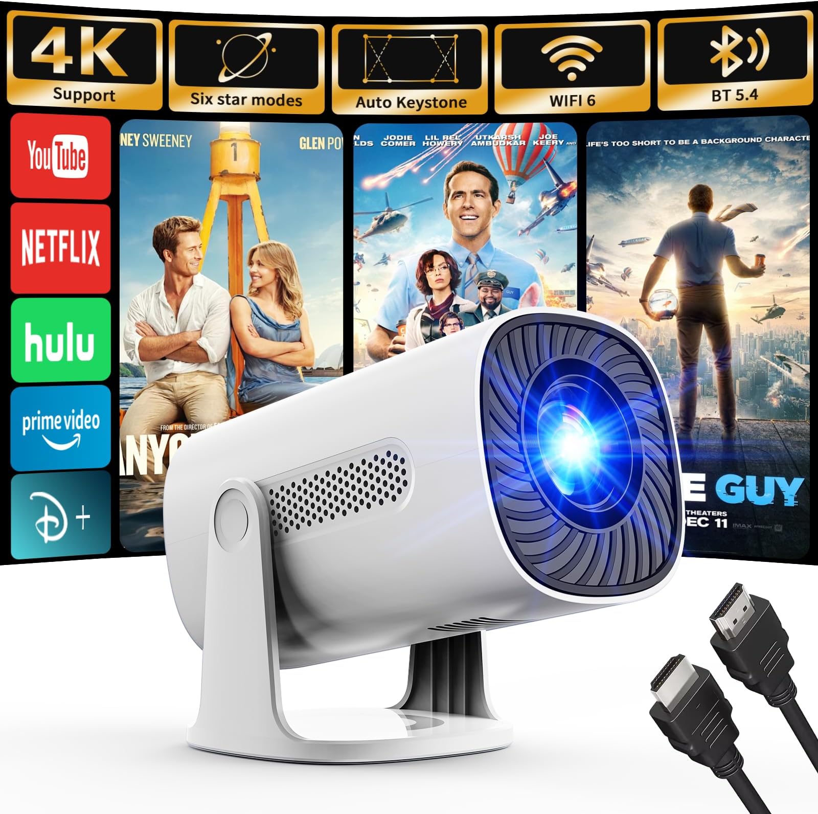 [Built-in App] Mini Projector with WiFi 6 and Bluetooth 5.2 1080P FHD ...