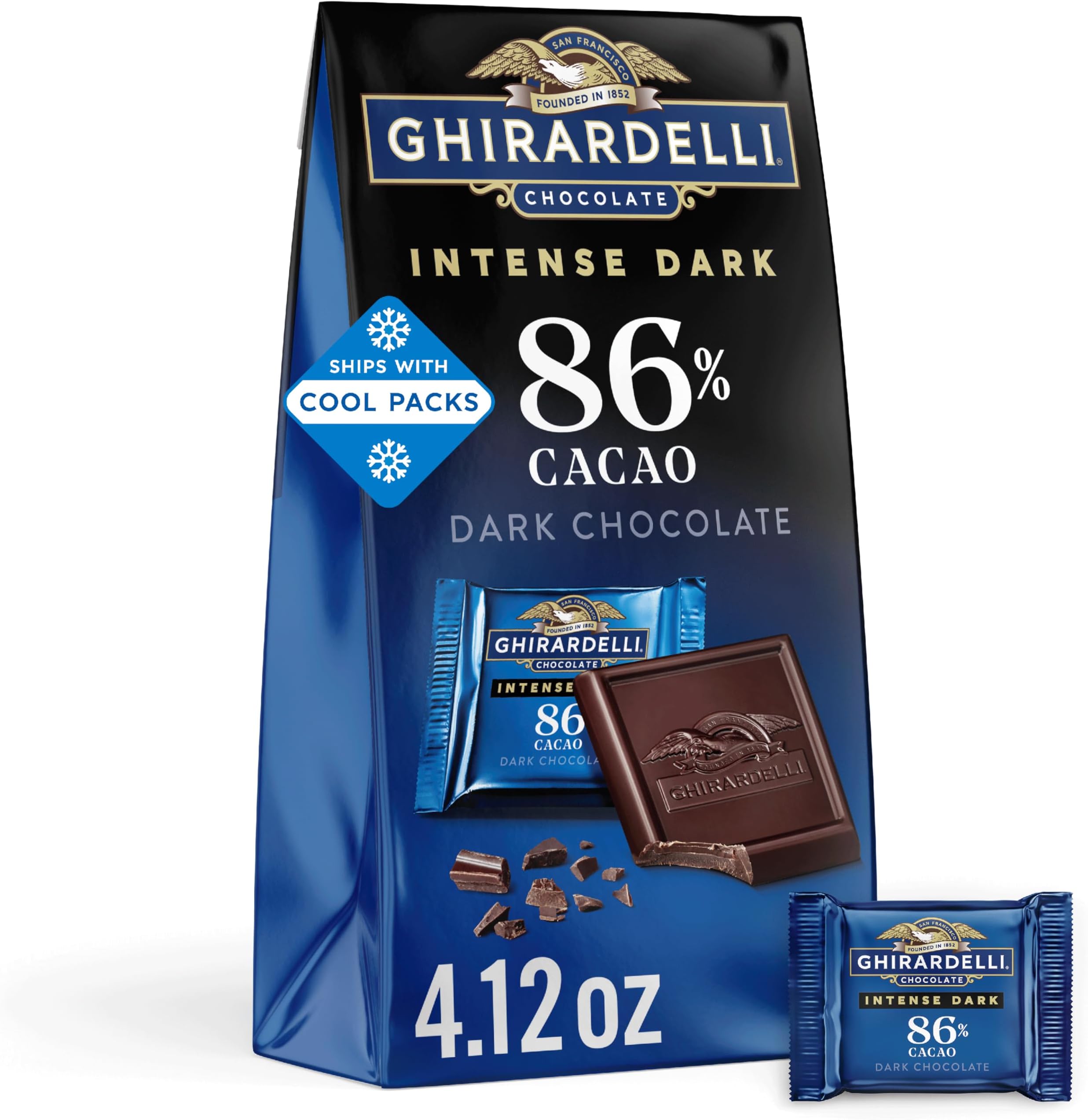 Amazon.com : Ghirardelli Intense Dark Chocolate SQUARES, 86% Cacao, 4. ...