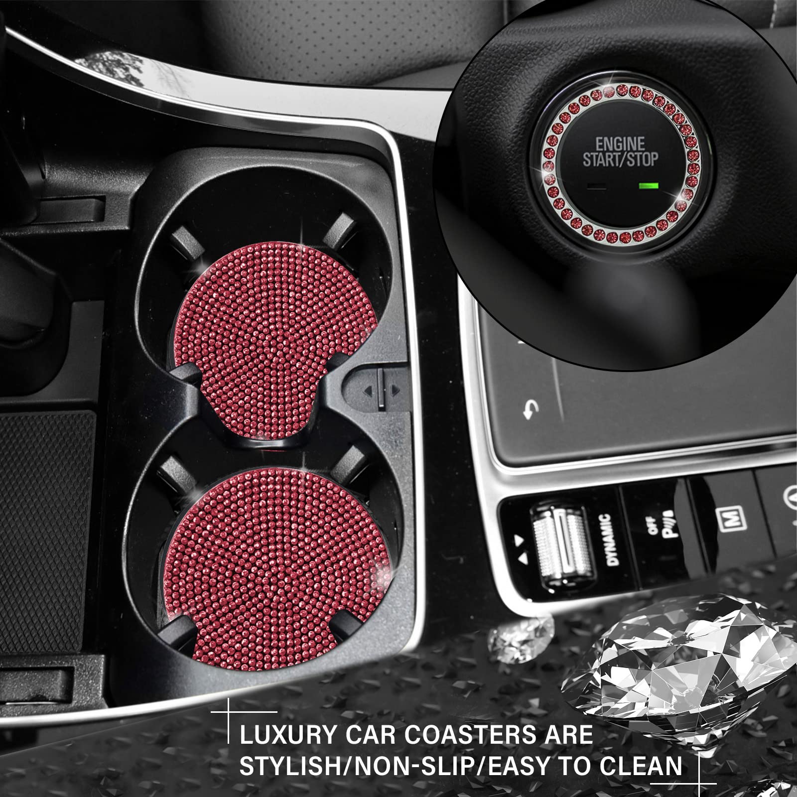 Snapklik.com : JINGSEN 11 PCS Bling Rhinestones Leather Car Accessories ...