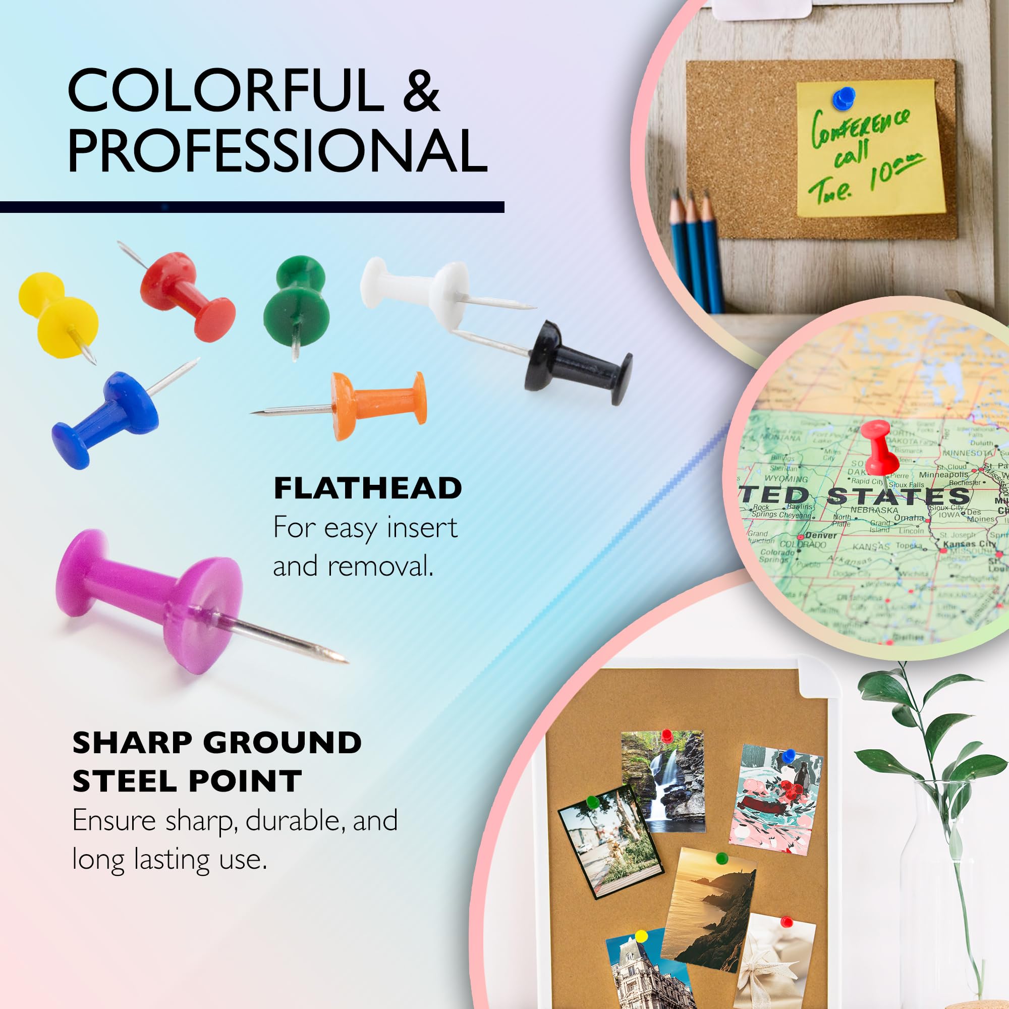 Snapklik.com : BAZIC Push Pins, Assorted Color Thumb Tacks Steel Point ...