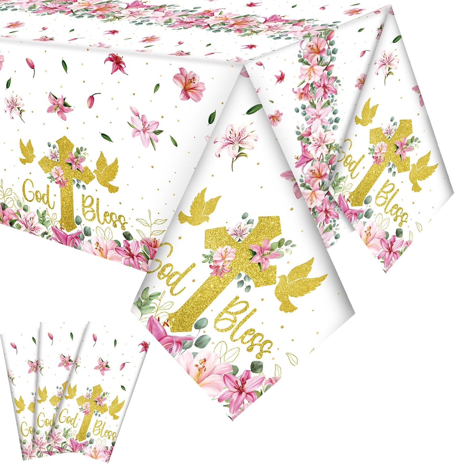 Amazon.com: Oudain 3 Pcs First Communion Baptism Party Tablecloths ...