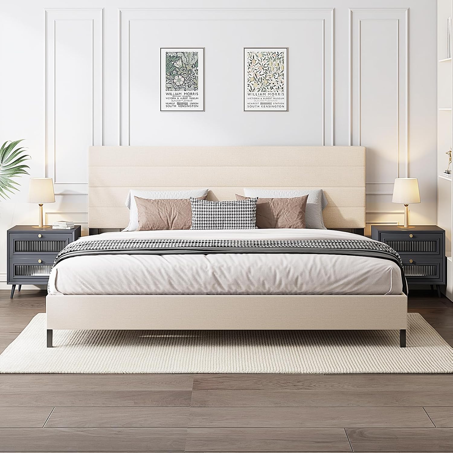 Amazon.com: Furnihome King Size Bed Frame, Modern Upholstered Bed Frame ...