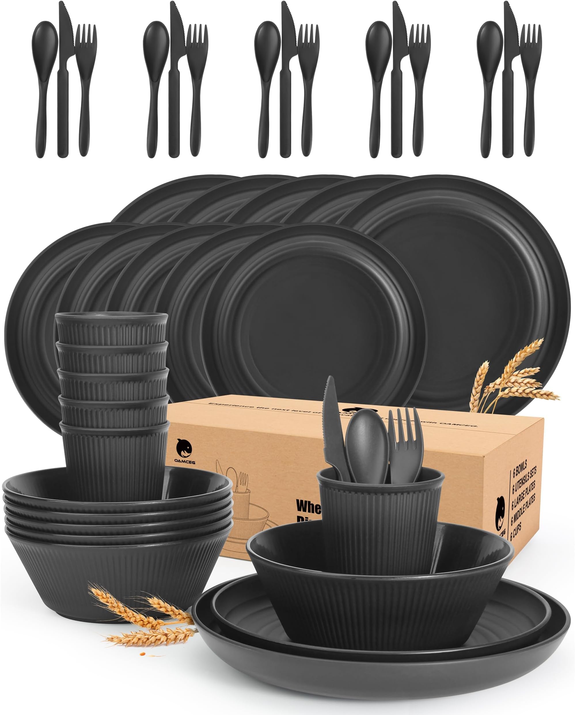 Amazon.com | 42 Pieces Wheat Straw Dinnerware Set - OAMCEG Plastic ...