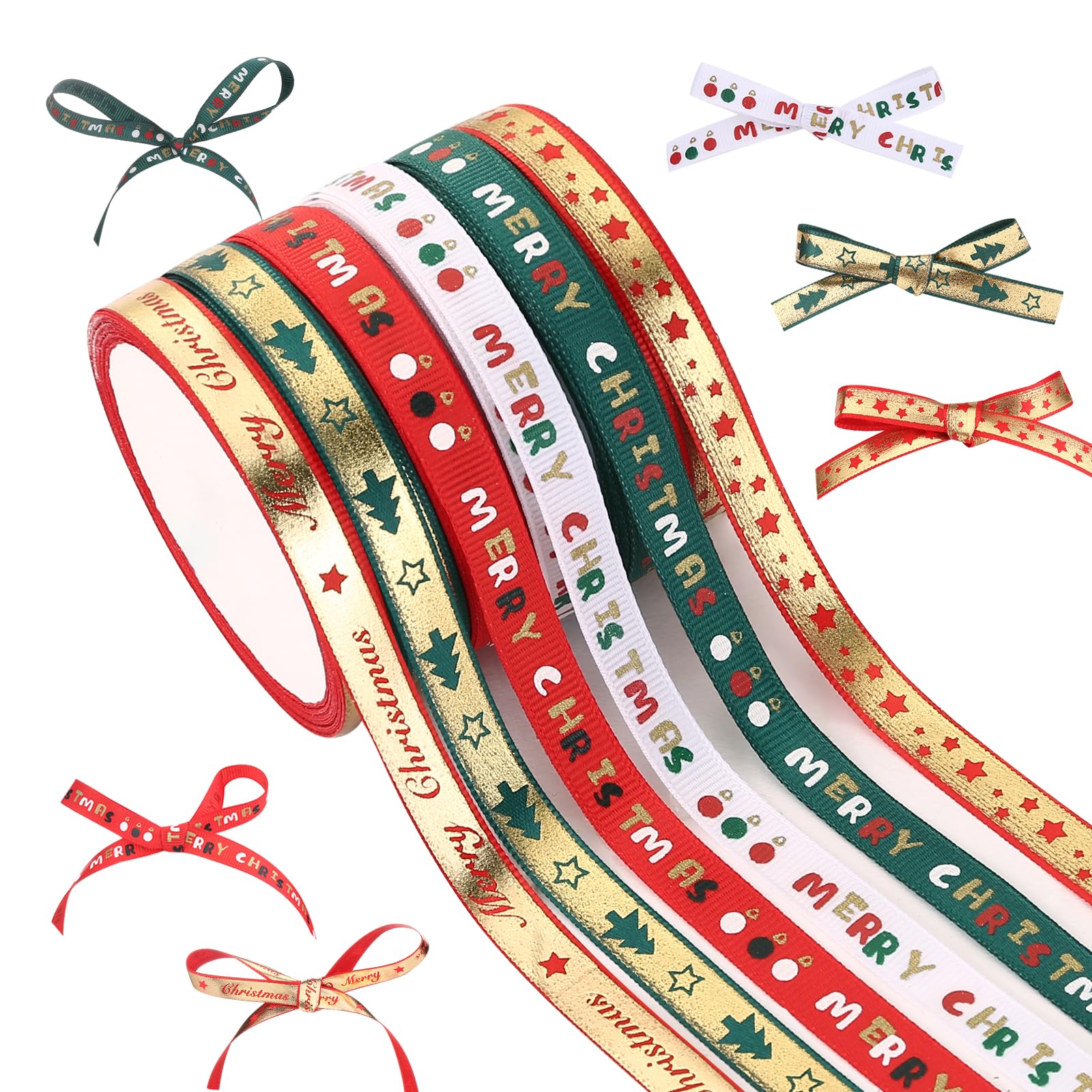 Amazon.com: LIHAO 6 Rolls Christmas Ribbons for Gift Wrapping,3/8 Inch ...