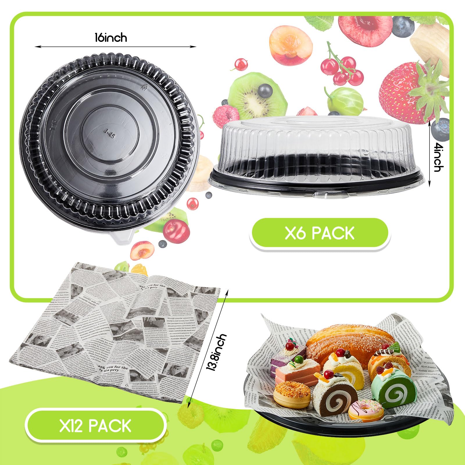 Tessco 6 Pcs Heavy Duty Serving Tray and Lid 12 Pcs Deli Wax Paper ...