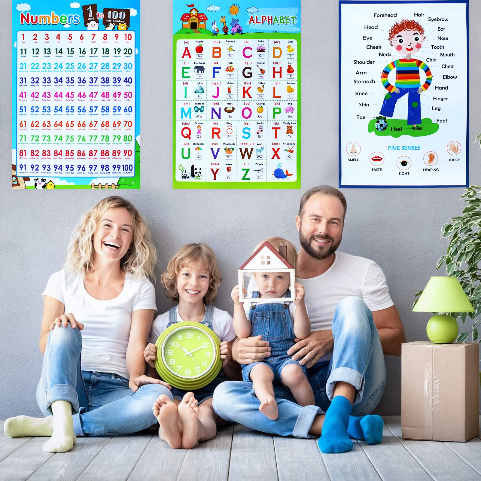 Buy 3 Pieces Educational Poster Laminated Wall Learning Chart Number ...