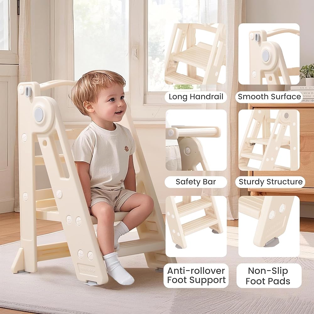 Collapsible Step Stool TZnponr Toddler Step Stool, Foldable Ontessori ...