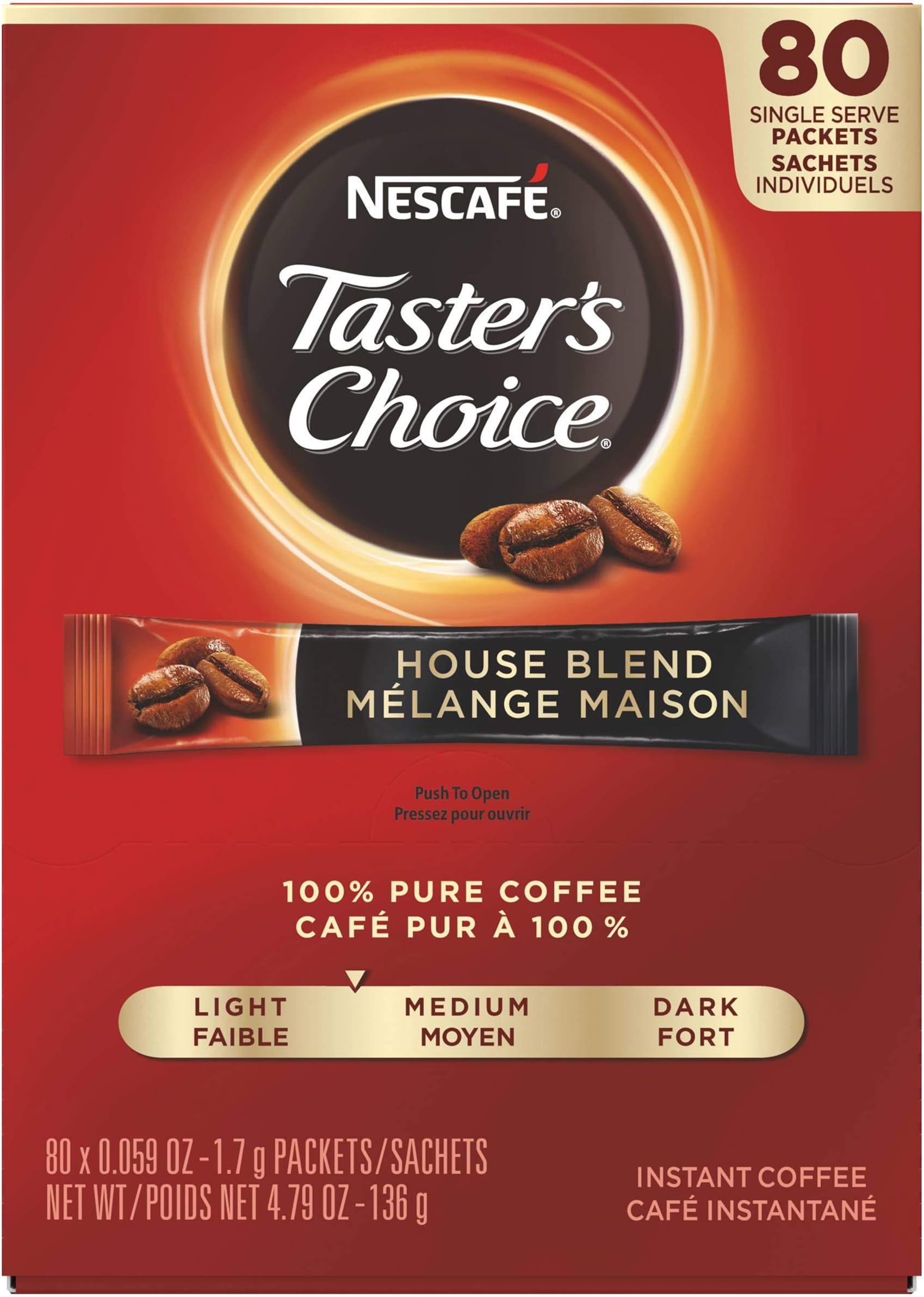Amazon.com : Nescafe Instant Coffee Packets, Taster's Choice Light ...