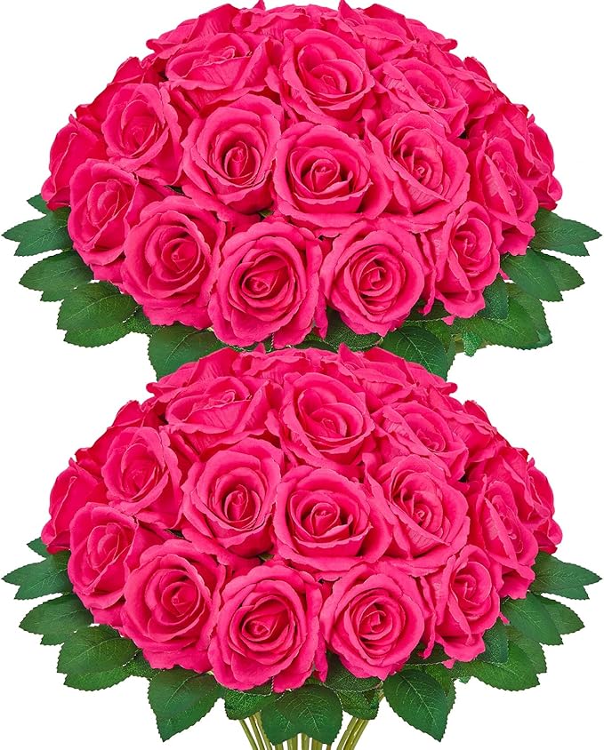 Amazon.com: Serwalin 30pcs Artificial Silk Roses Flowers, Hot Pink ...