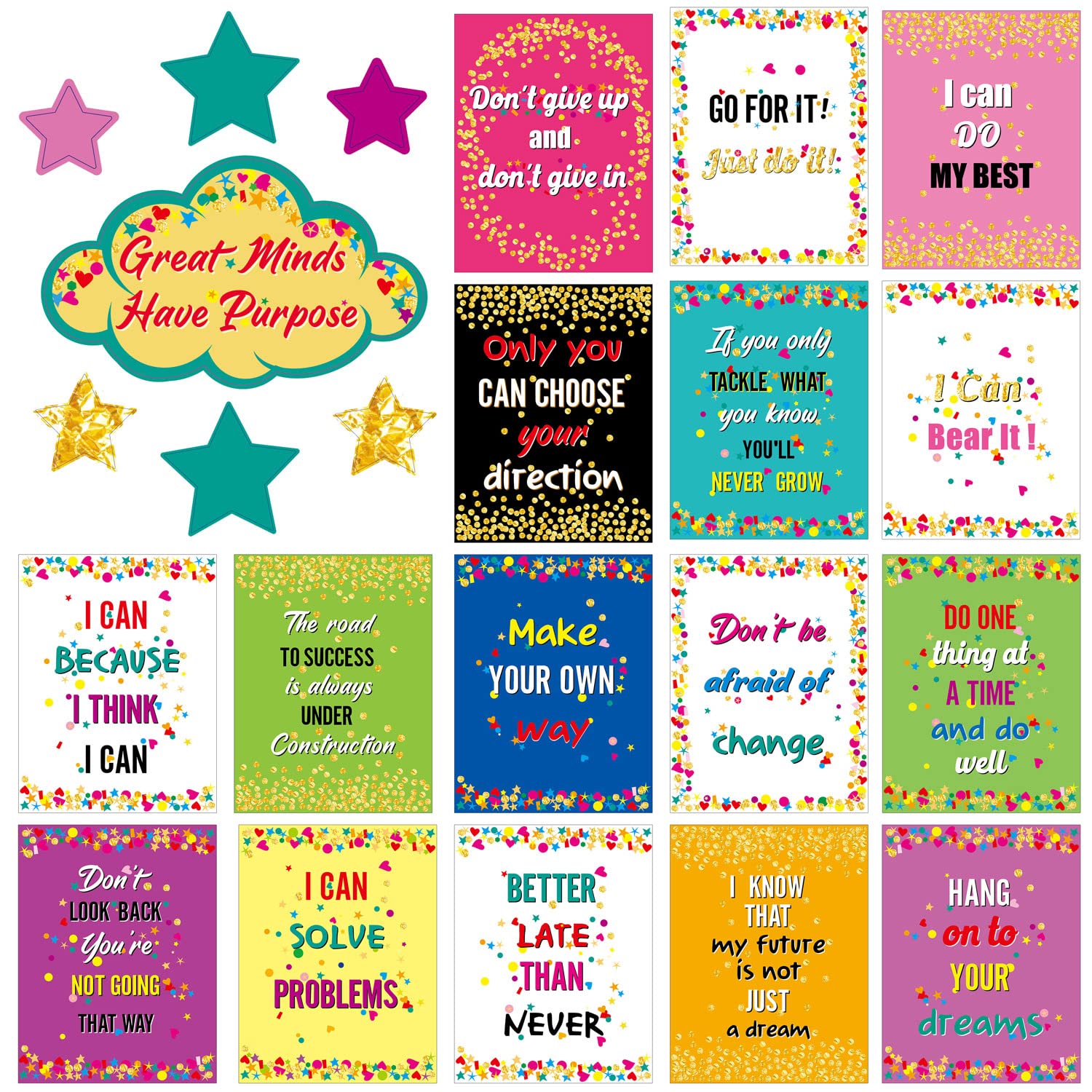 16 Pcs Large Laminated Inspiring Words Encouraging Words Educational ...