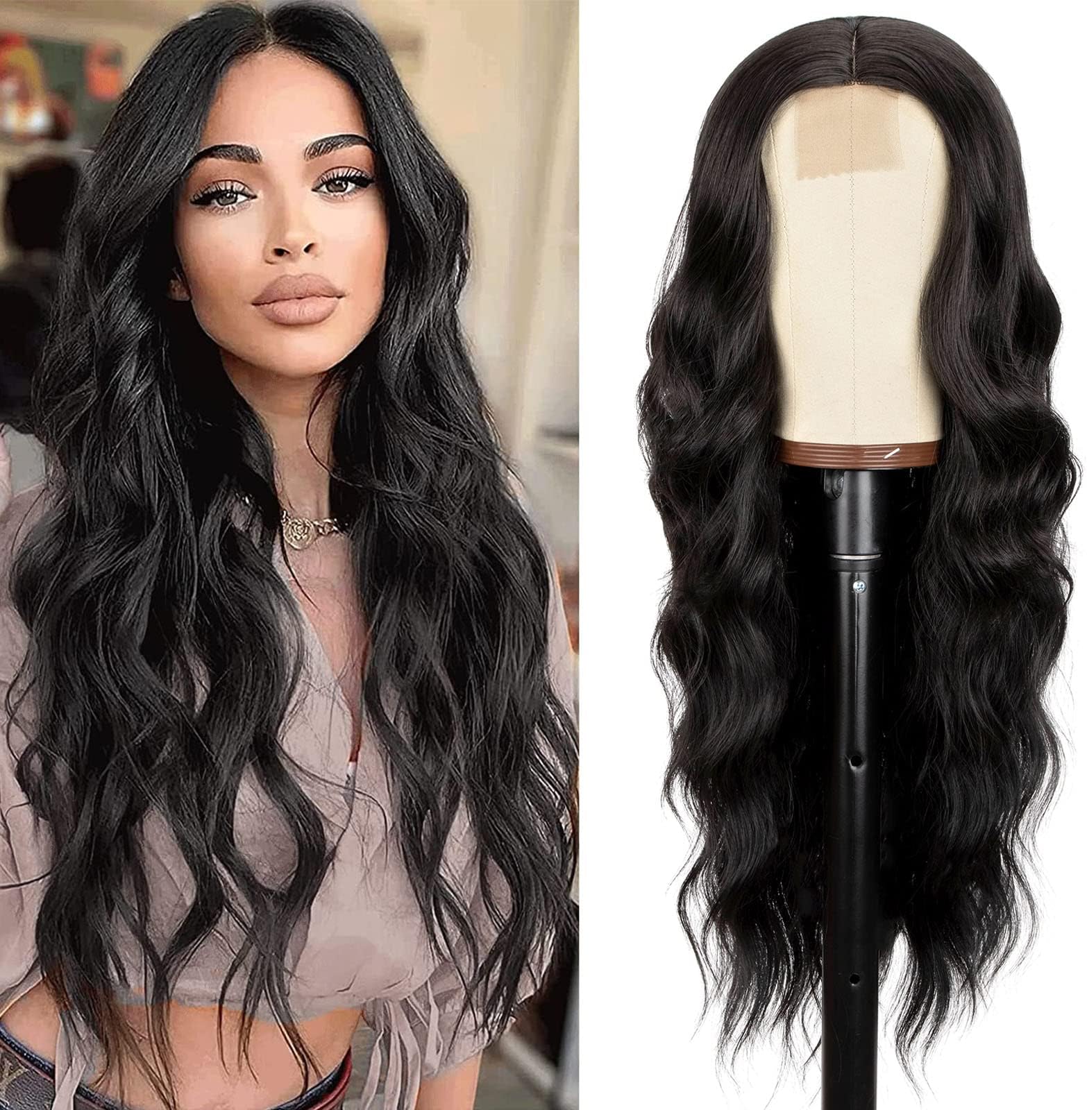 Amazon.com : IMAGISM Long Black Wavy Wig for Women Curly Wavy Wig ...