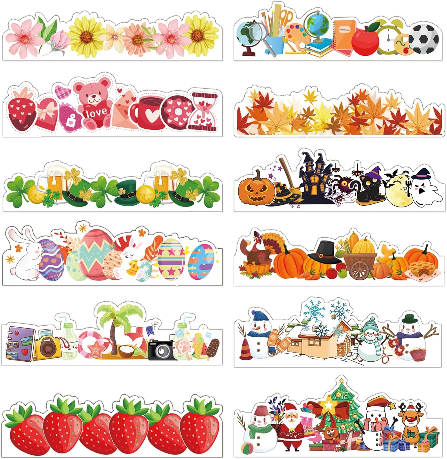 Amazon.com: 240 Pcs Holiday Bulletin Board Borders Spring Summer Autumn ...