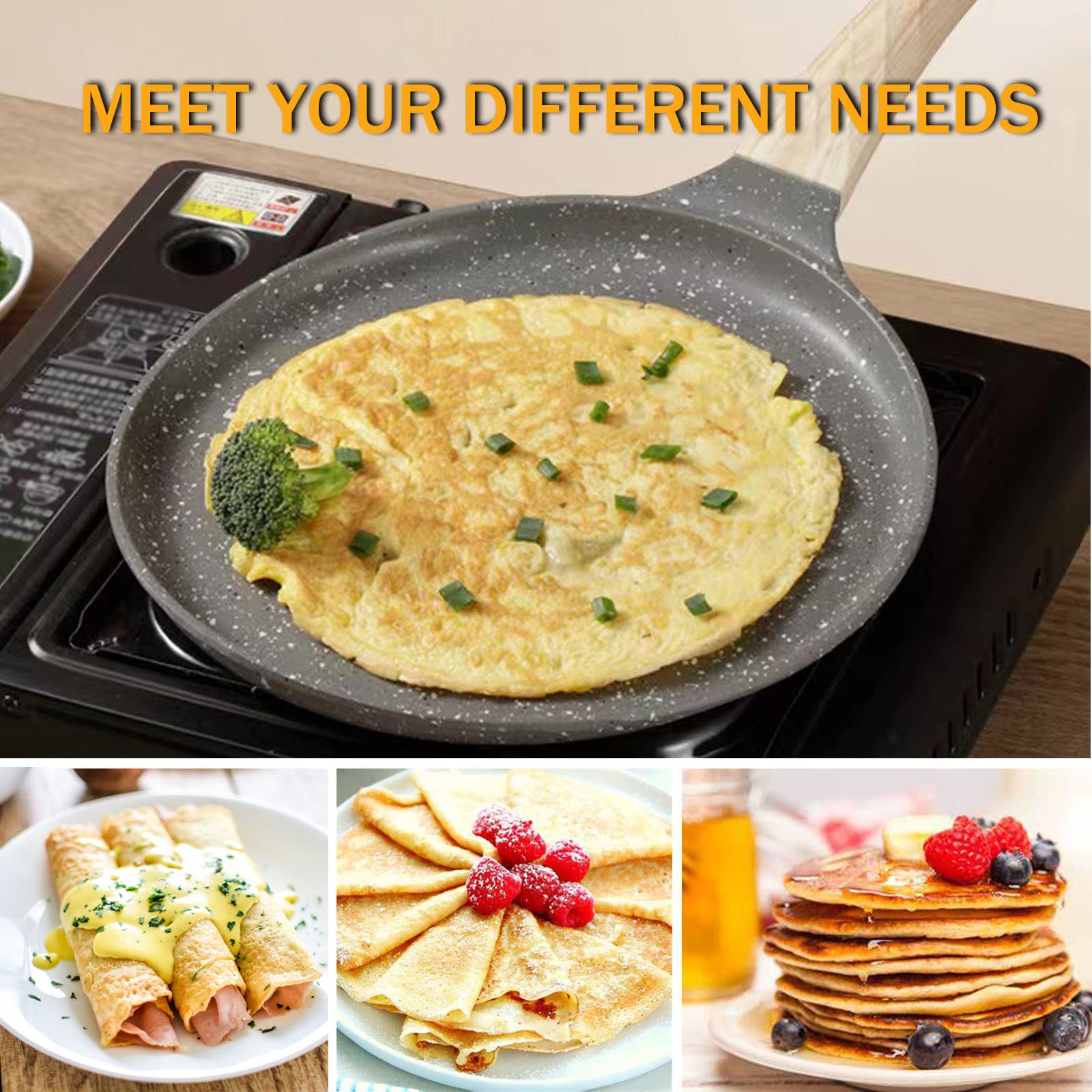 Non Stick Crepe Pan with Spreader Spatula, 9.5 inch Granite Coating ...