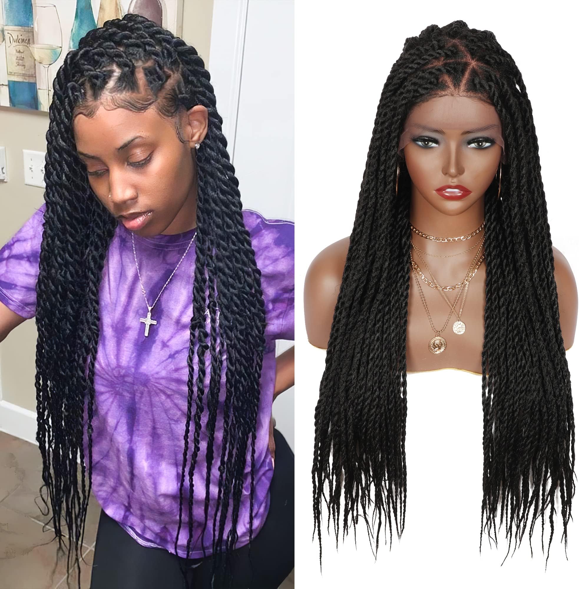 Amazon.com : YOUNG BEAUTY Human Hair Braided Wigs Knotless Full Lace ...