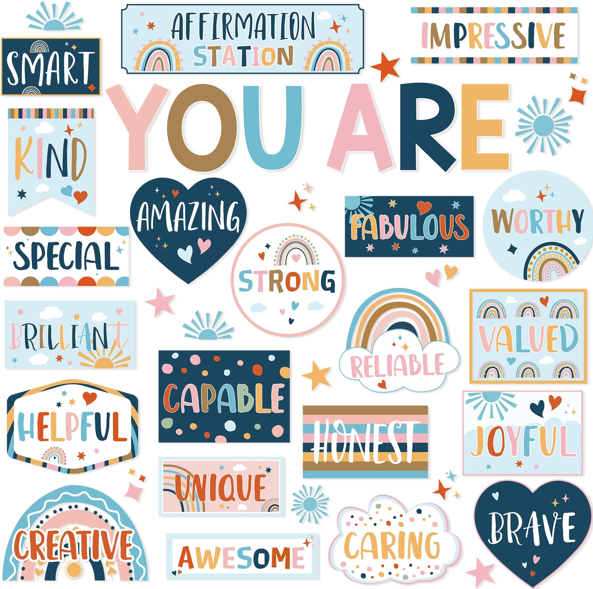 Amazon.com: Boho Affirmation Station Bulletin Board Set Rainbow ...