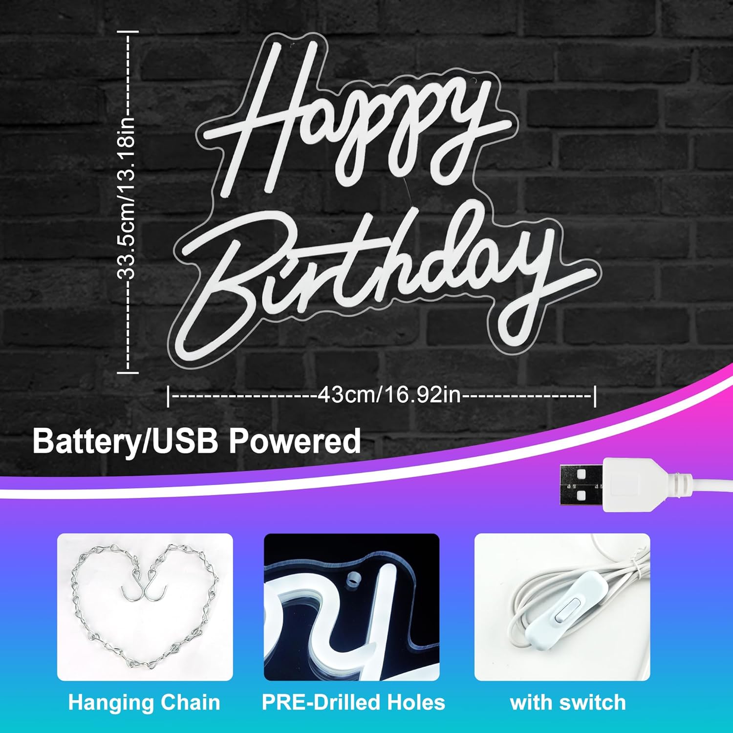 Letrero de neón con texto en inglés Happy Birthday con luz Happy ...