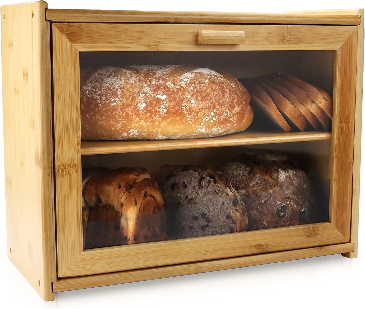 Amazon.com: ROYALHOUSE Premium Bamboo Bread Box, Double Layer Bread Box ...