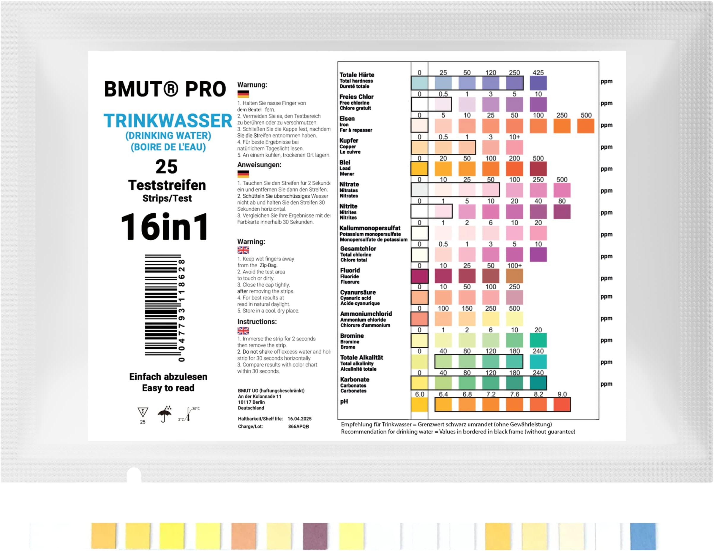 25 x 16-in-1 Drinking Water Test Strips - Water Tester for Tap Water ...
