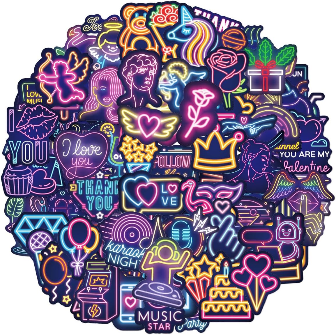 Amazon.com: 100pcs Cool Neon Stickers for Kids Teens Waterproof Vinyl ...