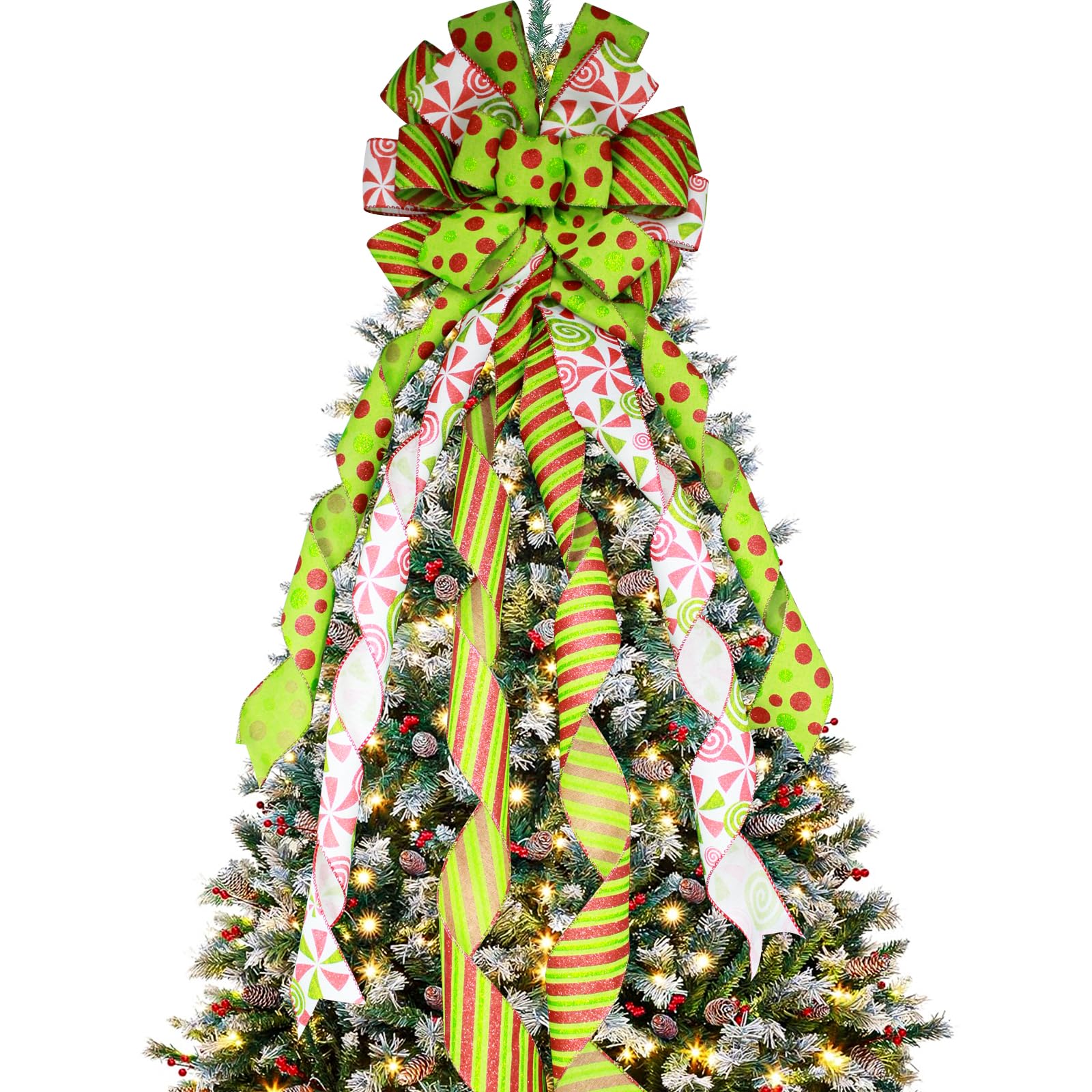 Amazon.com: Fvviia Christmas Tree Topper Large Green Christmas Bow Tree ...