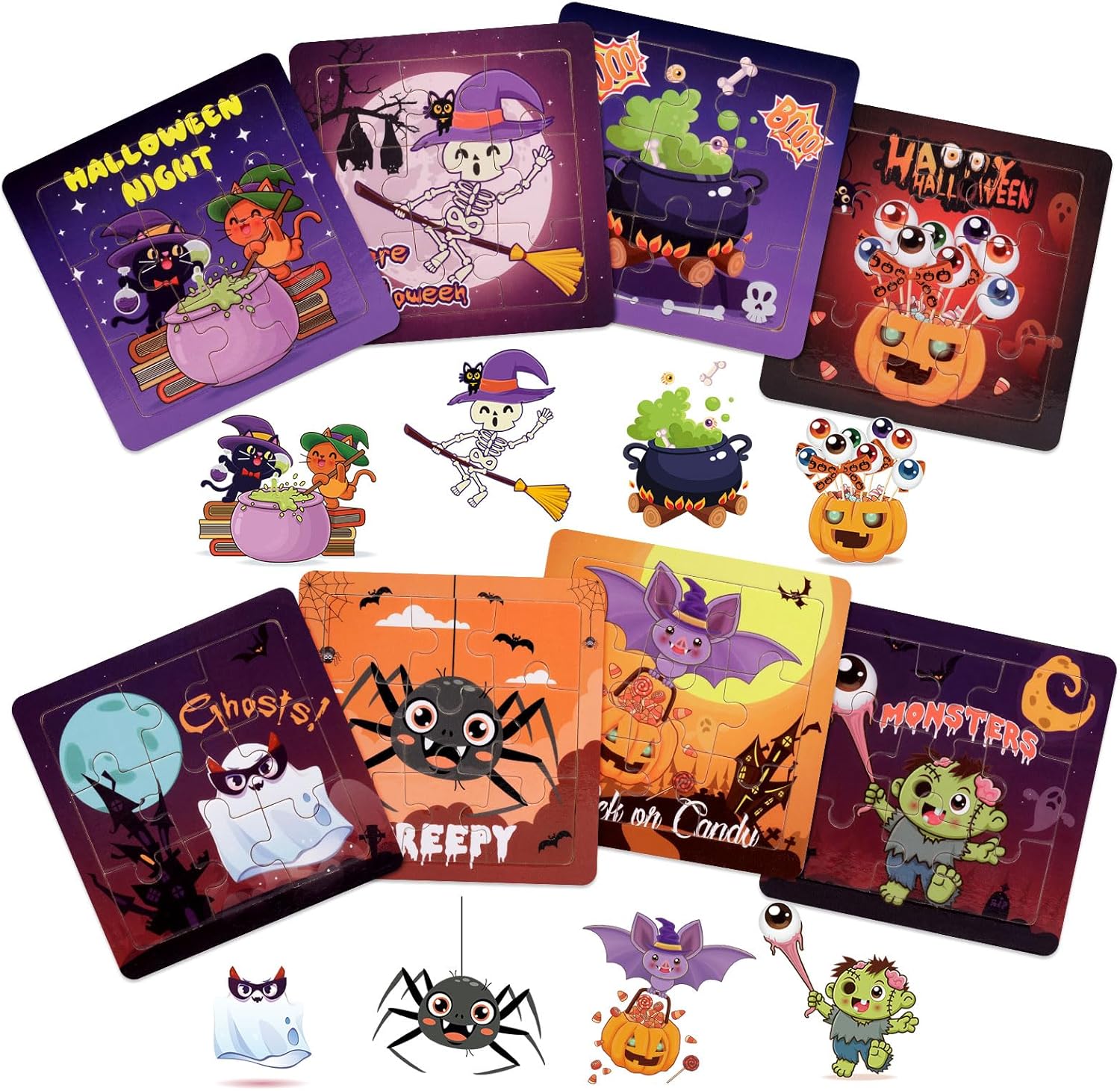 8 Pcs Jigsaw Puzzles Halloween Collectibles, Small Puzzles Halloween ...