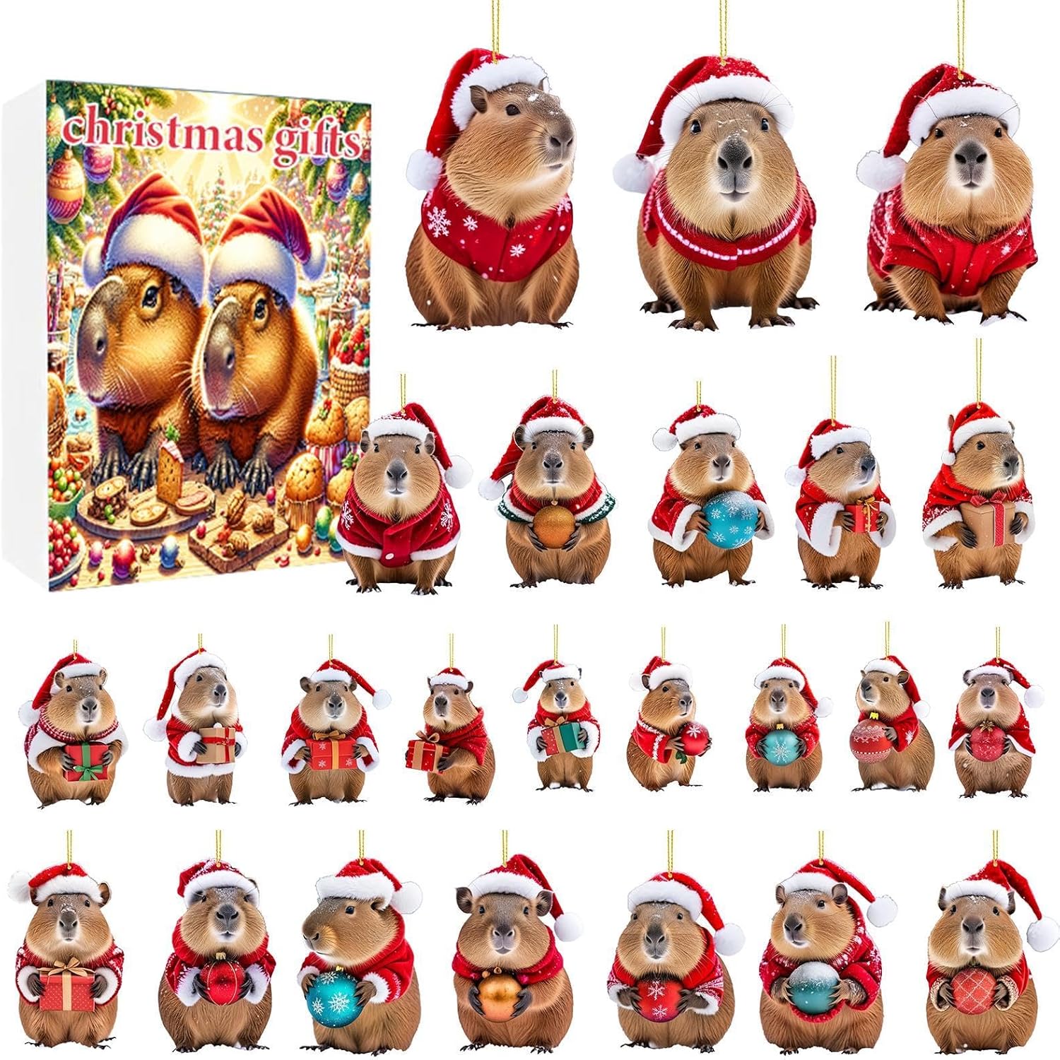 Capybara 2024, 24 Day 2D Capybara Pendant Christmas Countdown Calendar ...