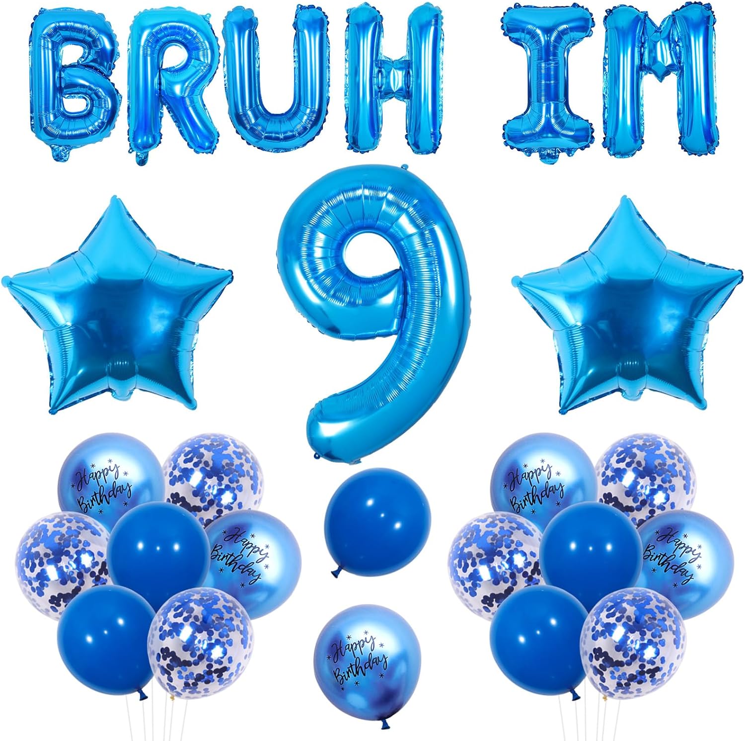 Amazon.com: Wonmelody Blue Bruh It's My 9th Birthday Decorations Bruh I ...