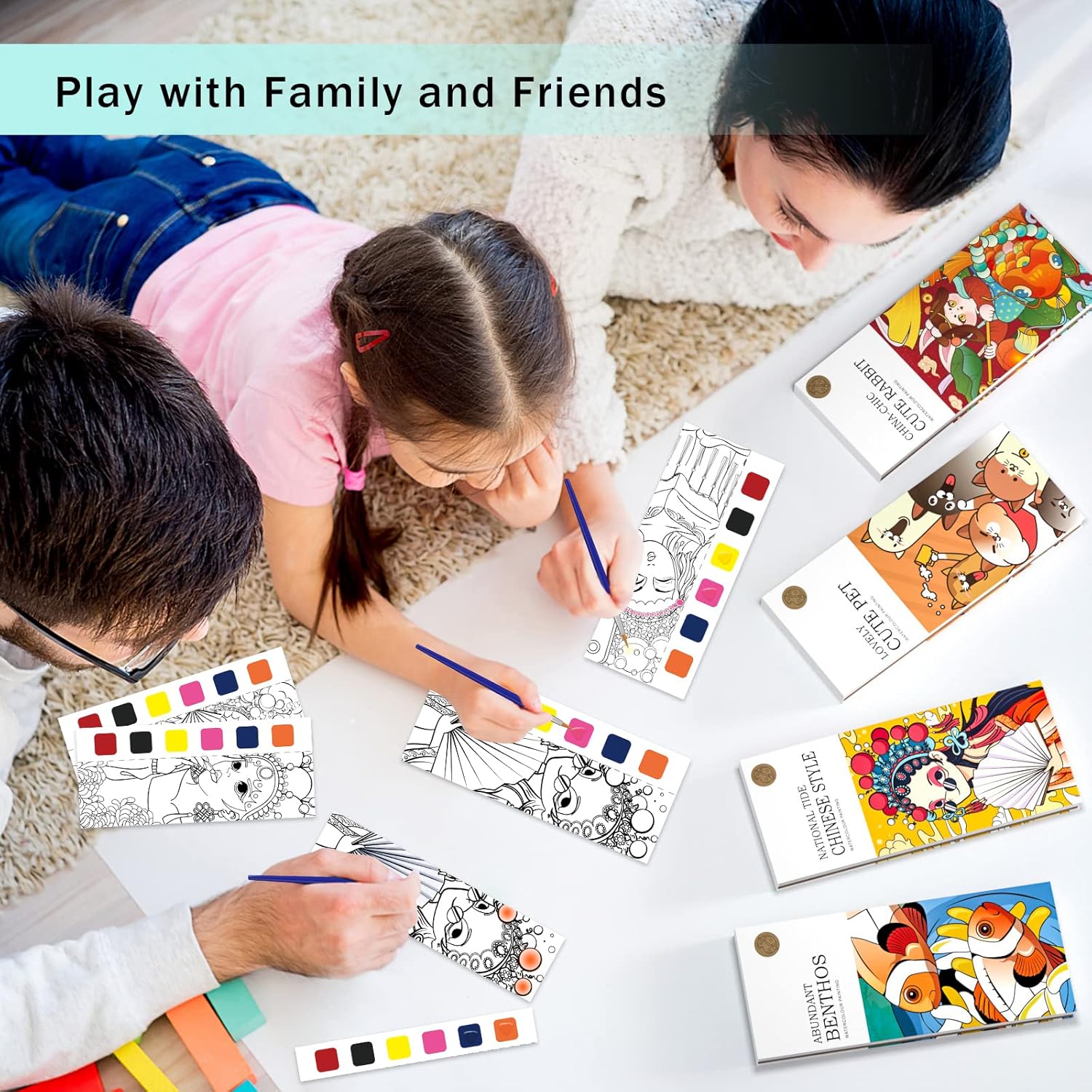 Coloring Book for Kids, Pocket Watercolor Painting Book with Brushes ...