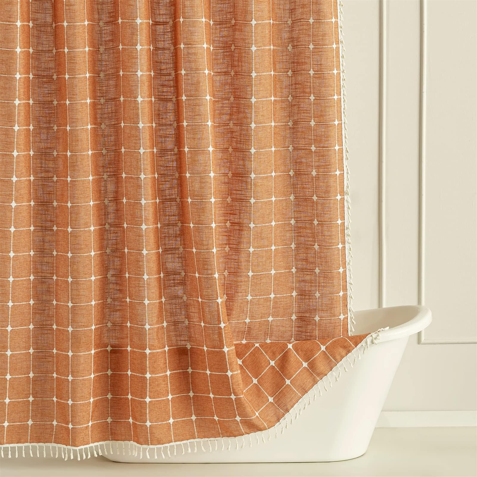 Amazon.com: PICFREIM Boho Farmhouse Shower Curtain Orange Linen Fabric ...