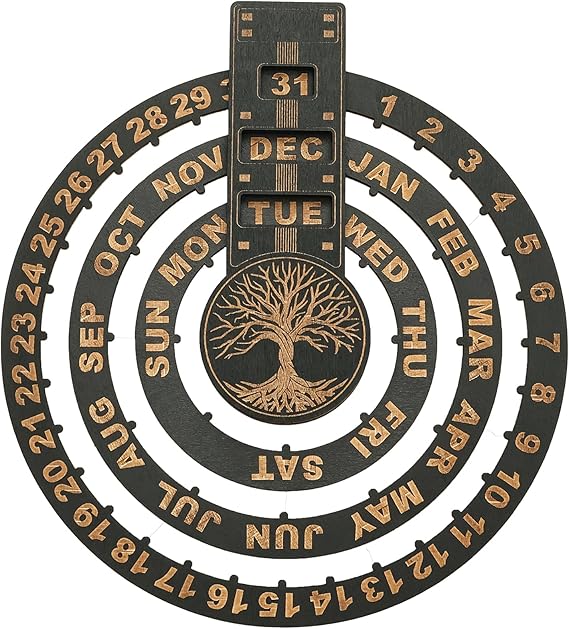 Amazon.com: PTMTFYL Wooden Rotating Circular Perpetual Calendar ...