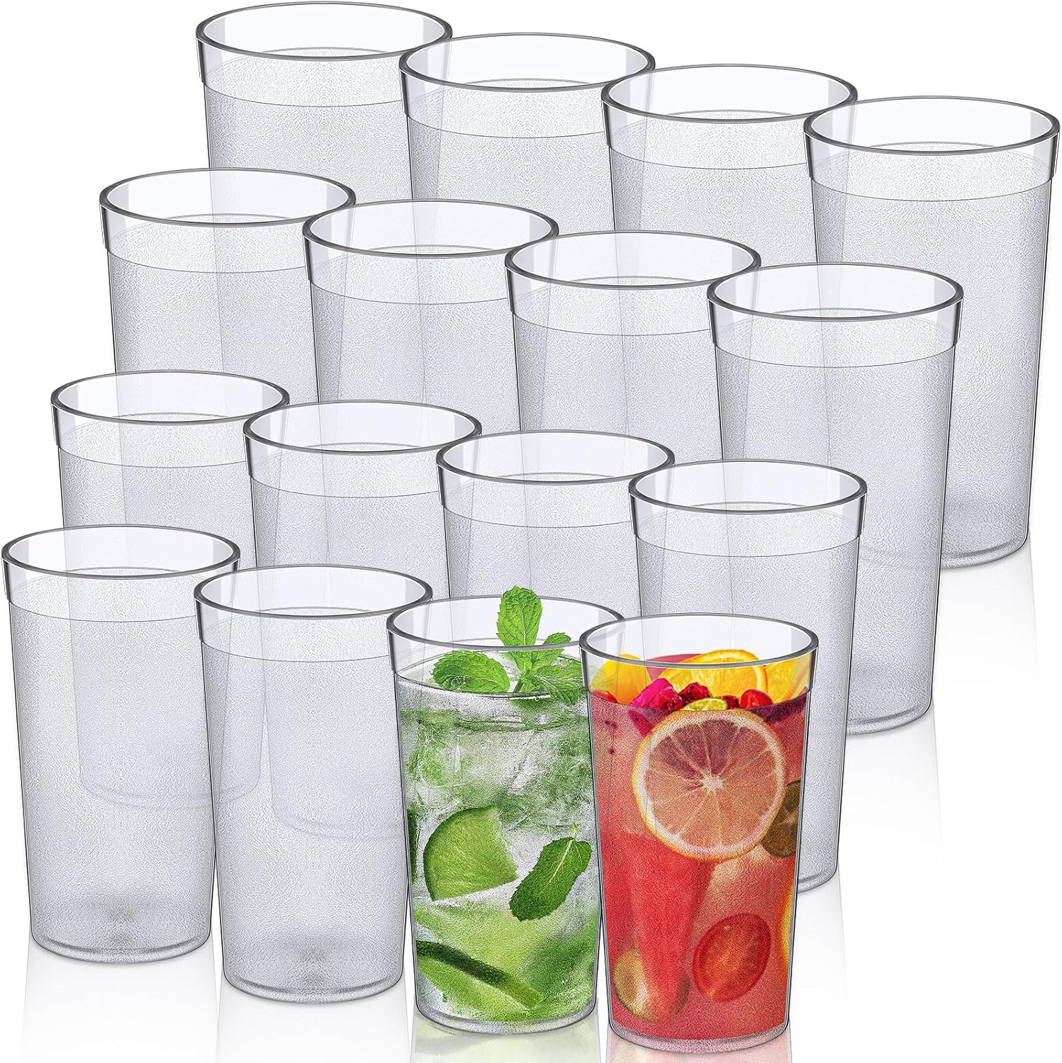 Amazon.com | Honeydak Set of 16 Plastic Reusable Drinking Glasses 12oz ...