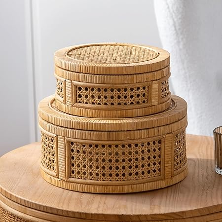 Amazon.com: HuiDao Rattan Decorative Box, Boho Display Boxes with Lids ...
