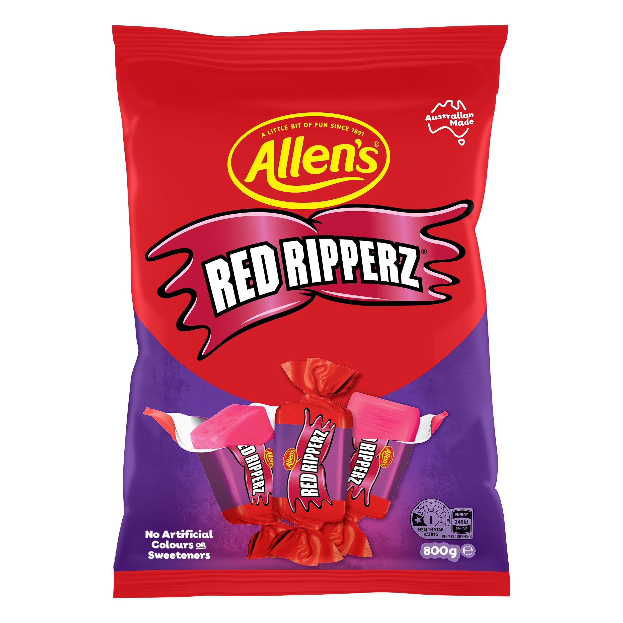 Allen's Red Ripperz Chewy Raspberry Flavour Bulk Bag Lollies, 800g ...