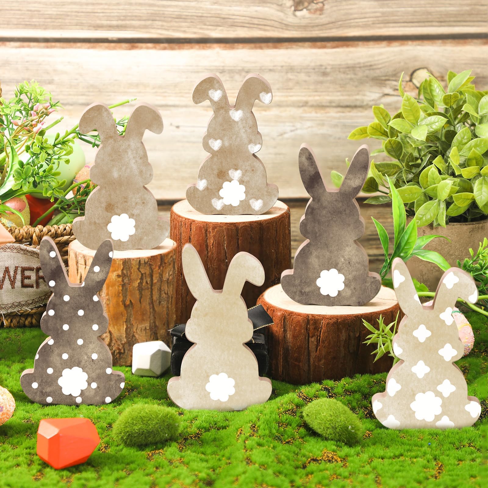 Amazon.com: Seeloowy 6 Pcs Easter Bunny Table Wooden Signs Bunny Shaped ...
