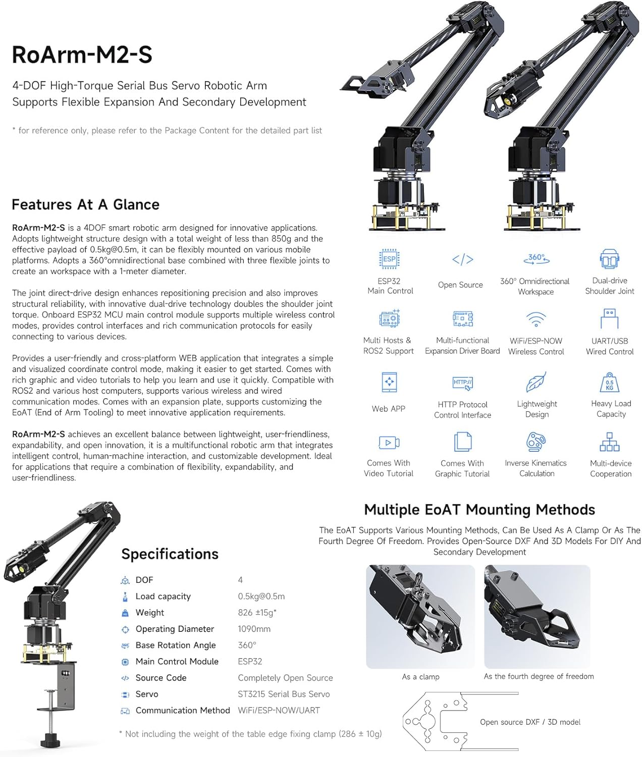 Waveshare Robotic Arm Kit, Desktop Robot Kit, High-Torque Serial Bus ...