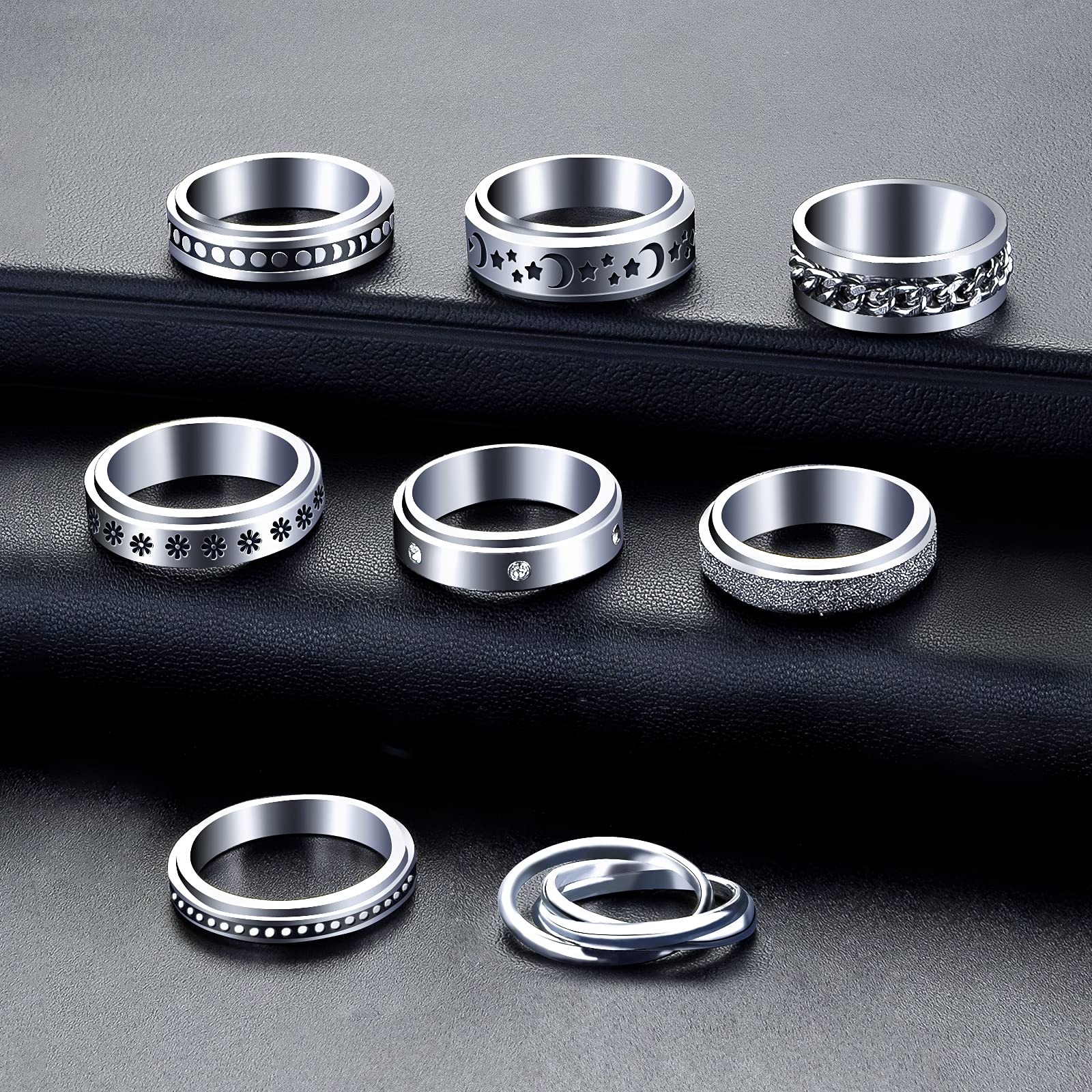 Snapklik.com : Fidget Rings For Anxiety 8pcs Stainless Steel Spinner ...